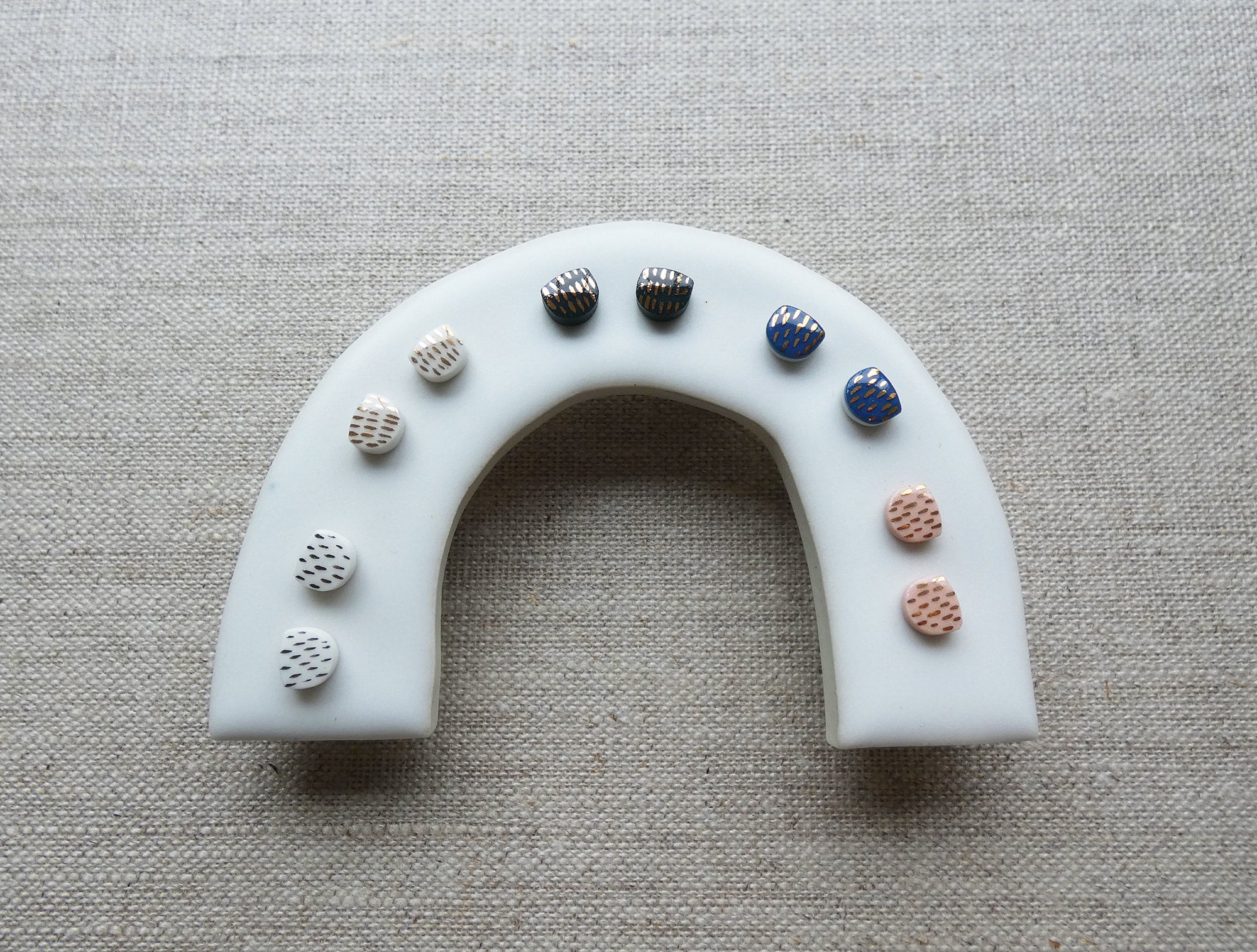 Small Half Moon Gold Dash Stud Earrings | And O Design Shop